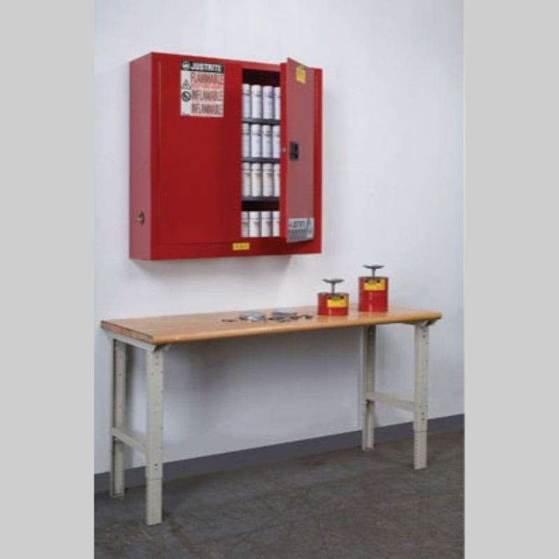 Justrite 20 Gal. 3 Shelves 2 Doors M/C EX Wall Mount Safety Cabinet Red ...
